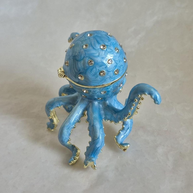 Unusual Blue Enamel Octopus Trinket Box, Embellished With Diamanté ...