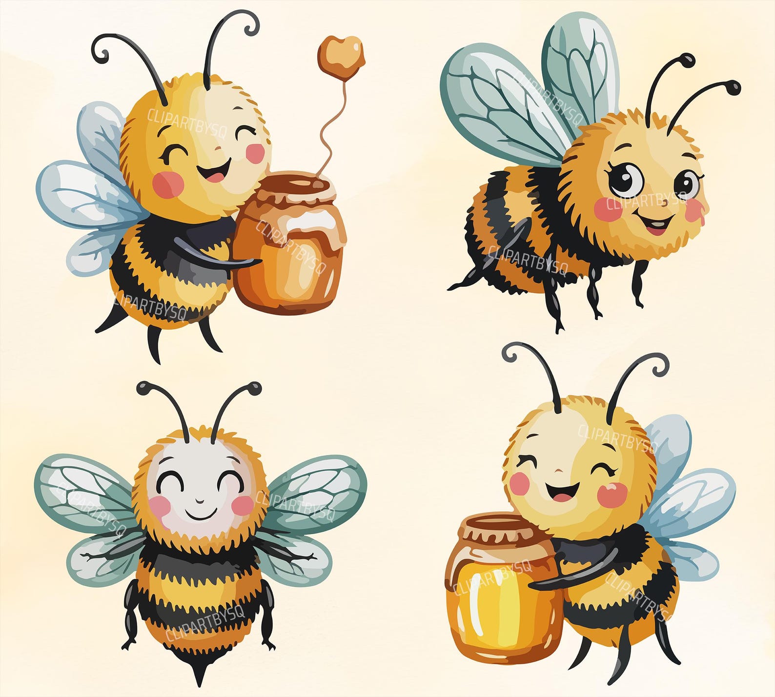 Cute Honey Bee Clipart Bundle, Watercolor Bees Clip Art, 1st Bee ...