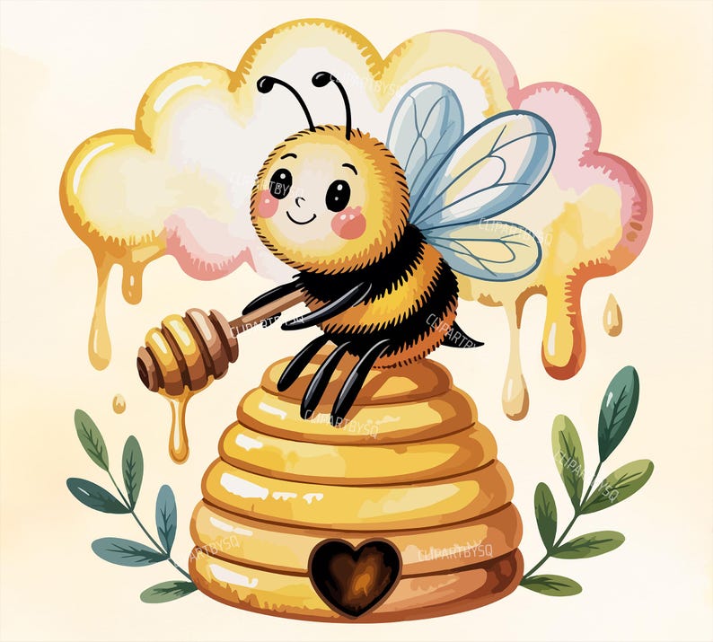 Cute Honey Bee Clipart Bundle, Watercolor Bees Clip Art, 1st Bee ...