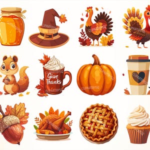 Thanksgiving Clipart PNG Bundle, Cute Fall Turkey SVG, Grateful ...