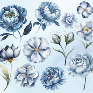 Blue Wedding Flowers Bundle - 50 Clip Arts, Wedding Floral Elements ...