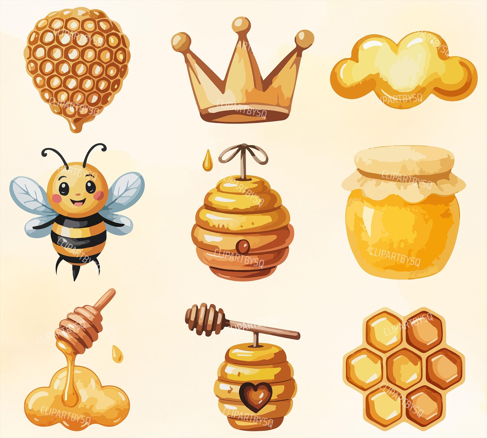 Cute Honey Bee Clipart Bundle, Watercolor Bees Clip Art, 1st Bee ...