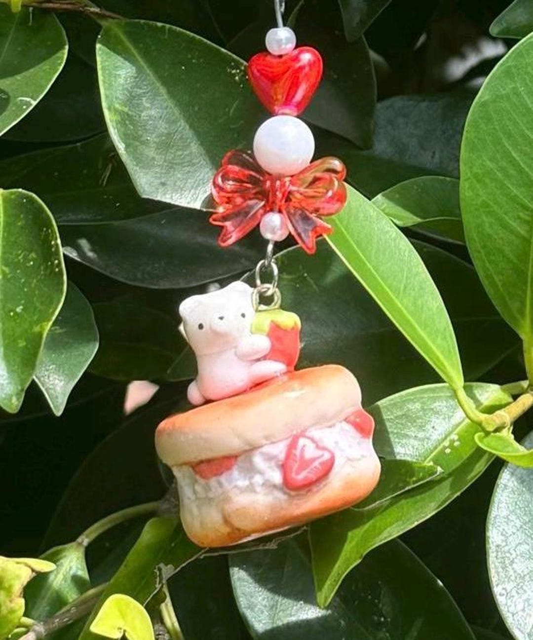 Handmade Strawberry Shortcake Bear Clay Charm Keychain - Etsy