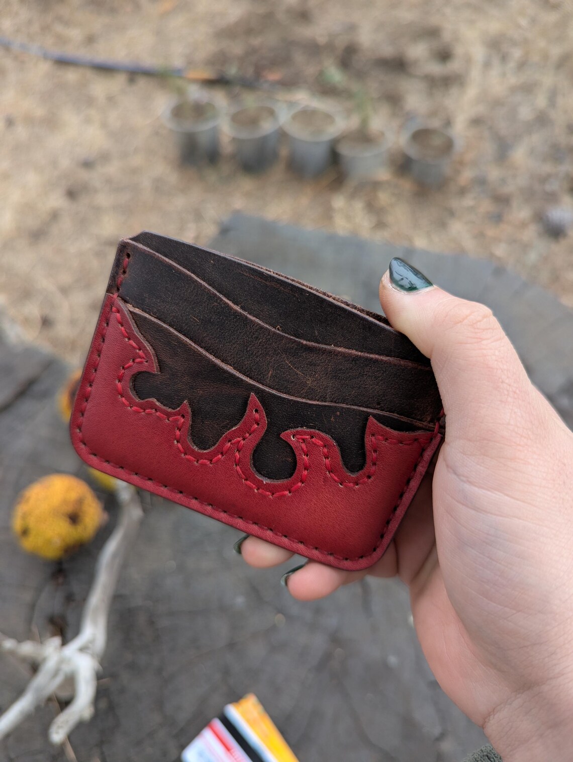 Natural Leather Cardholder Fire Animated Pattern Unique Design Texture ...