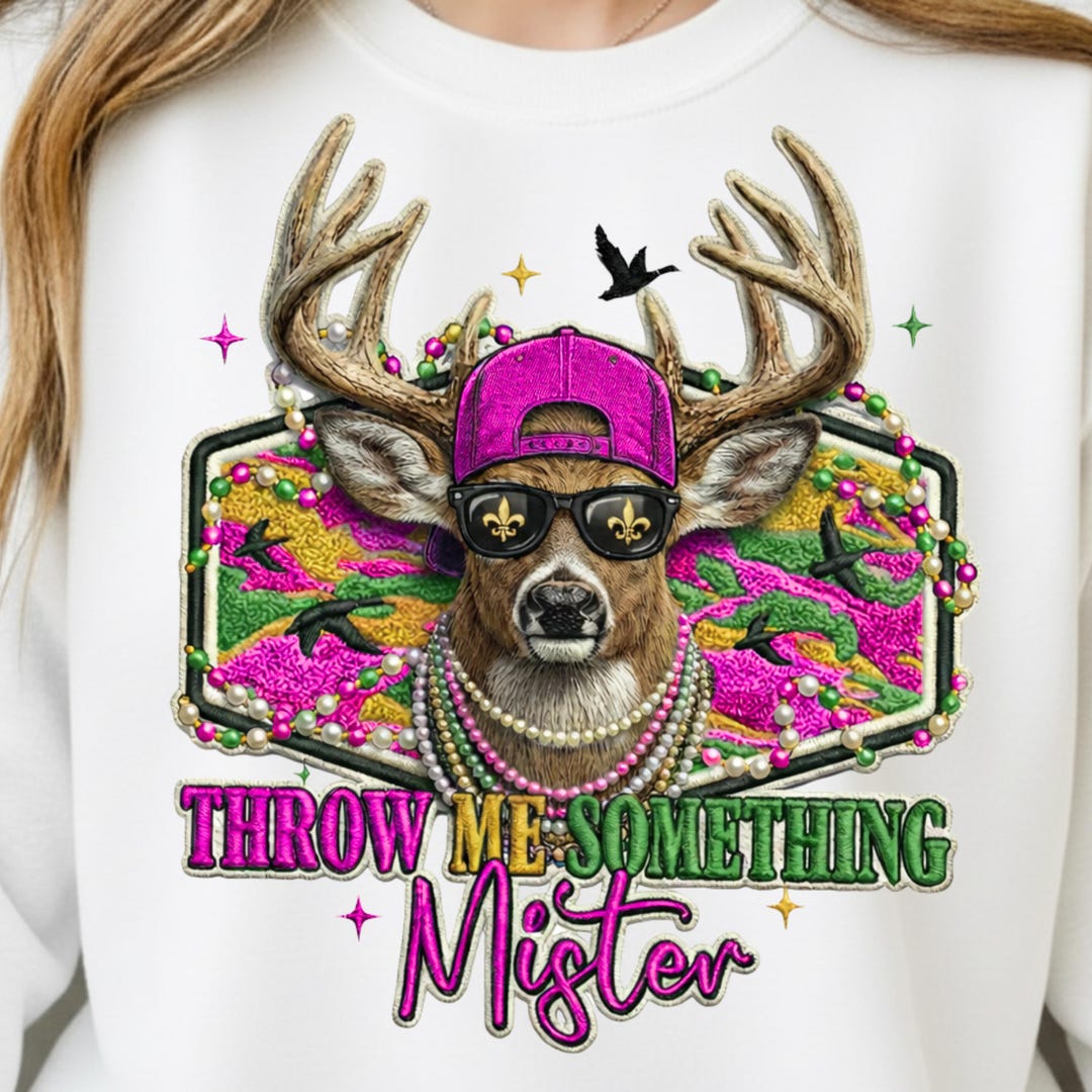 Mardi Gras Buck Pink PNG, Throw Me Something Mister Deer Hunting ...
