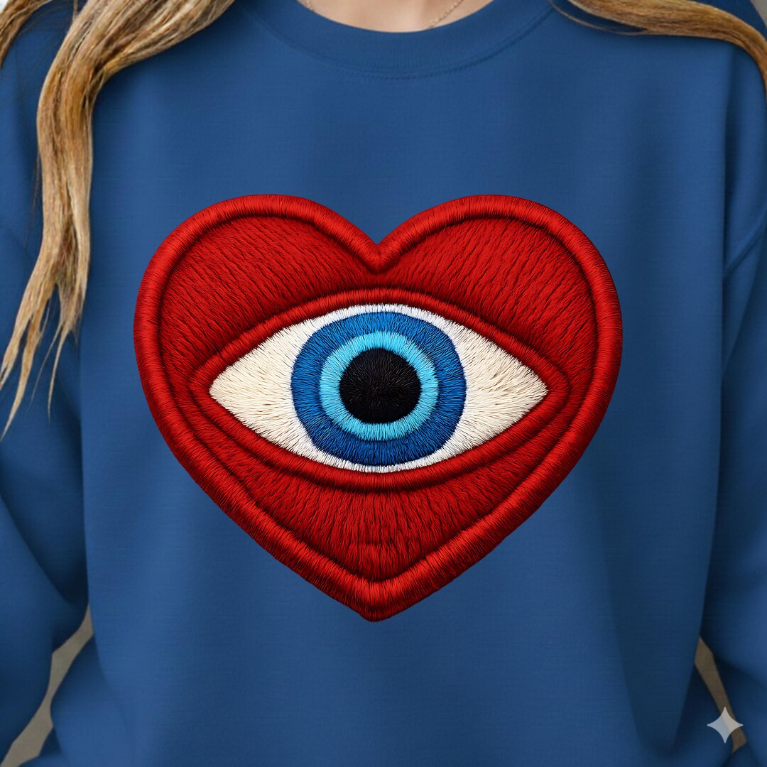 Ojo Turco Evil Eye Heart Faux Yarn PNG Embroidery Sublimation Design ...