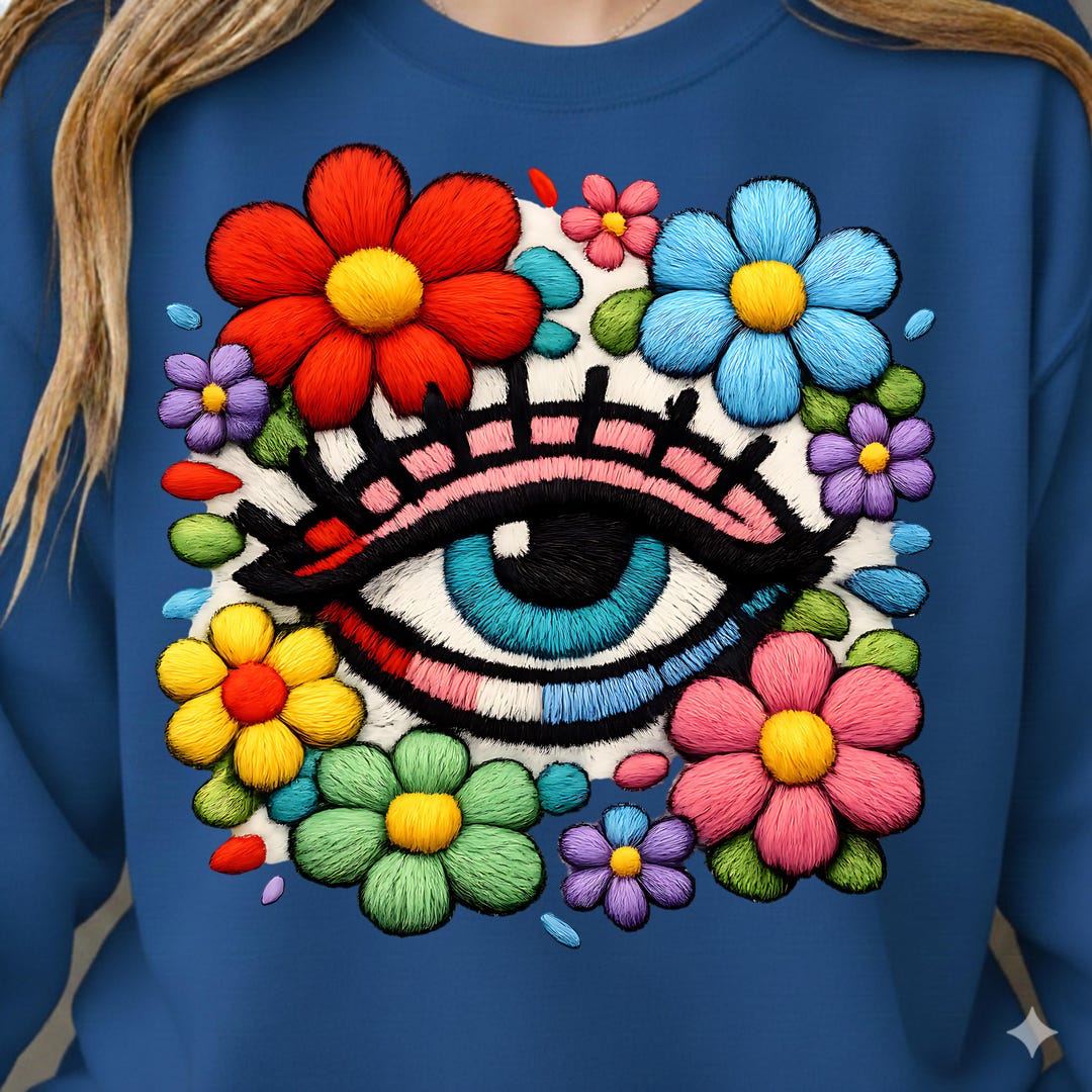 Embroidered Flower Eye Turco Ojo Design Retro Pop Floral Art PNG for T ...