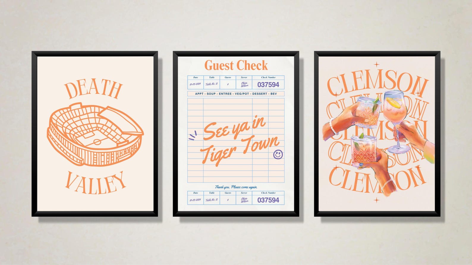 Clemson Wall Art Set | College Trending Dorm Decor - Etsy