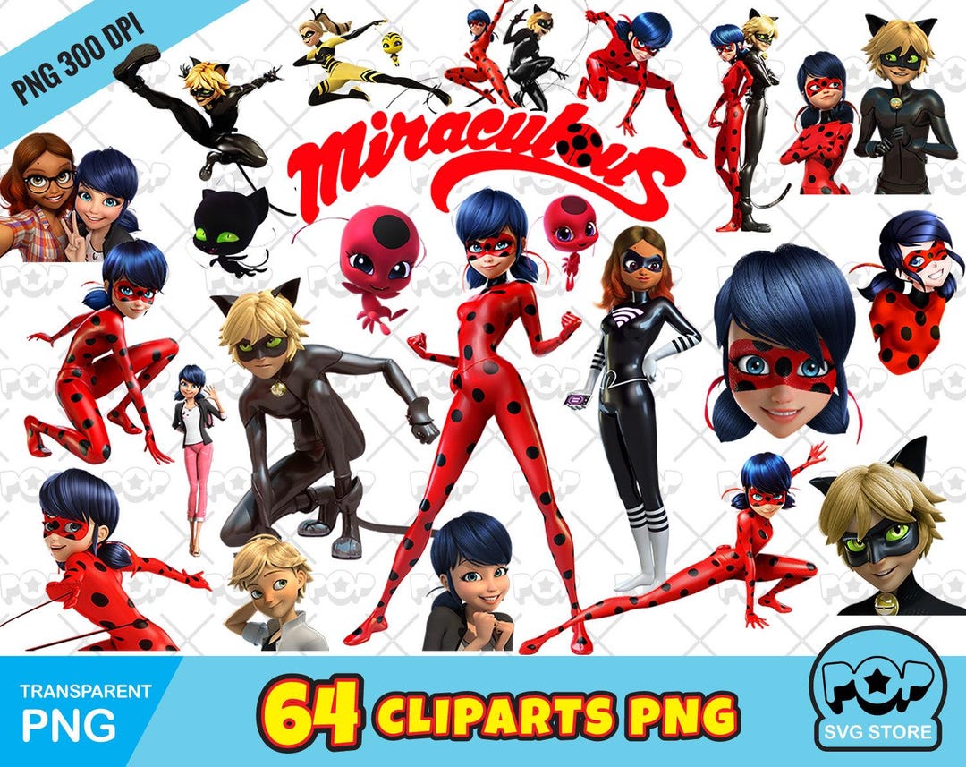 Miraculous Ladybug Clipart Bundle, Transparent PNG, Designs for ...