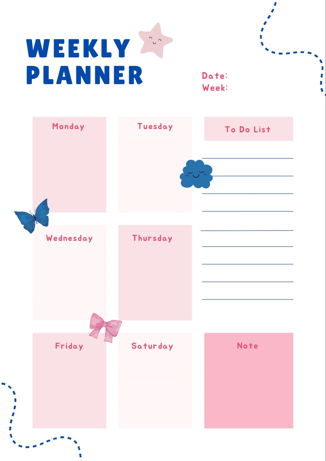 Cute Aesthetic Weekly Planner | Printable Digital Planner | Pastel ...
