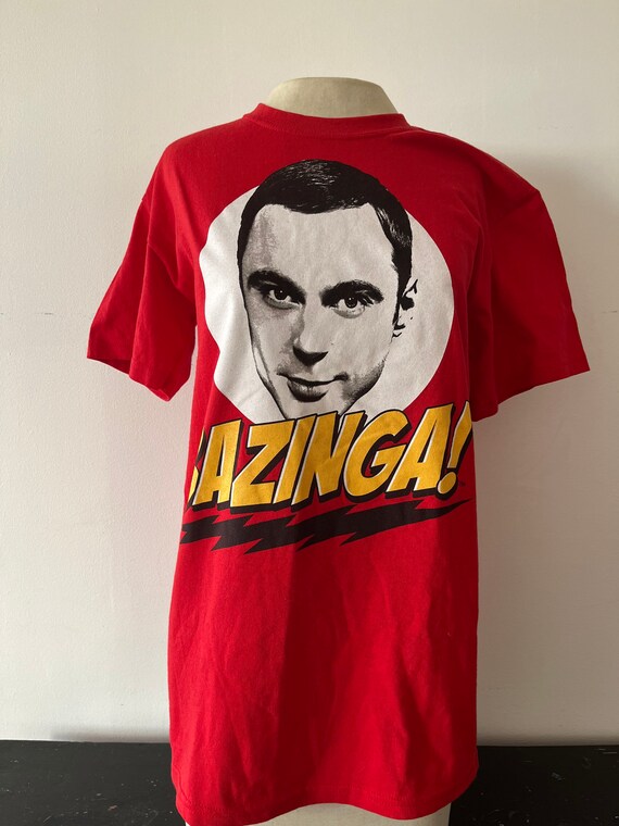 Big Bang Theory Red Sheldon Cooper Bazinga Short Slee… - Gem