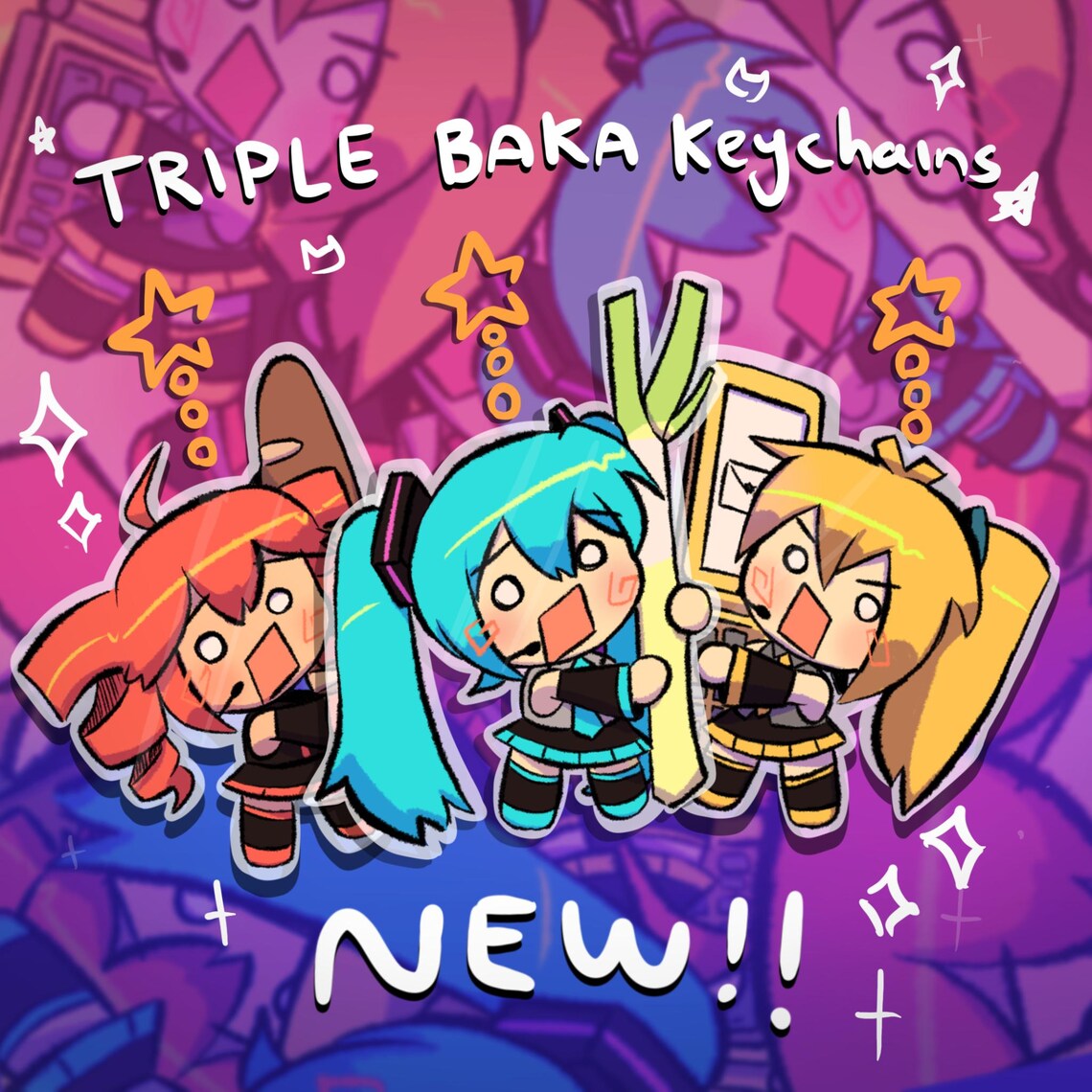 Triple Baka Vocaloid Keychain: Hatsune Miku, Teto, Neru - Anime Gift (2 ...