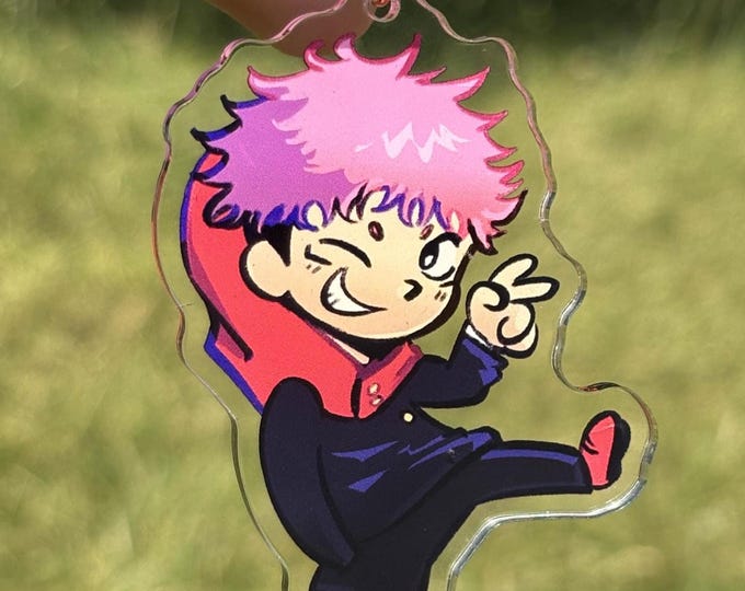 Cute Chibi JJK Yuji Itadori One Sided Epoxy Glitter Keychain - Etsy