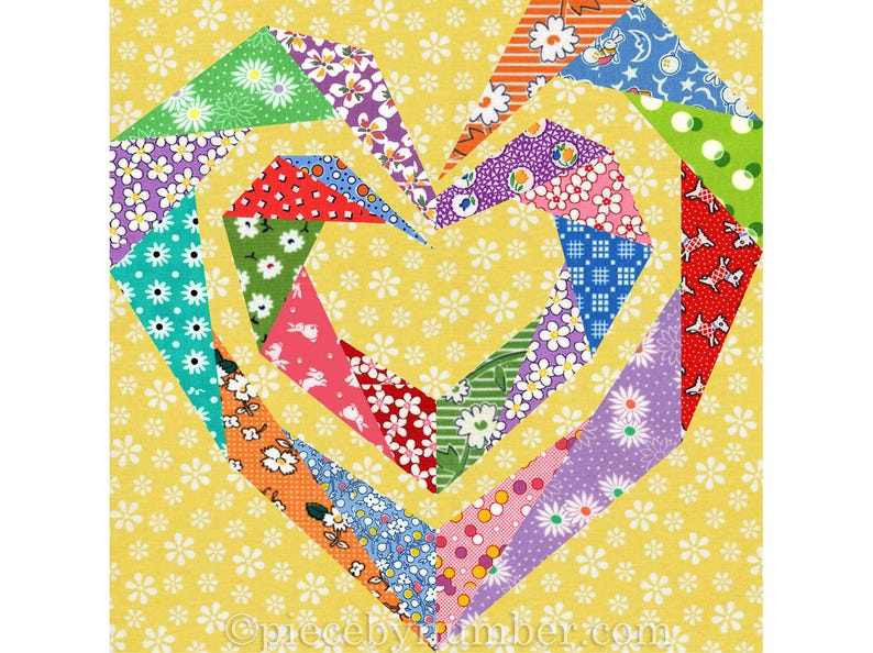 Twisting Spiral Heart Quilt Block Pattern, Paper Piecing, 6 & 12 Inch ...