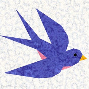 Swallow, Paper Pieced Quilt Block Pattern PDF Download, 6 & 12 Inch ...