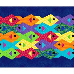 Tessellating Fish Quilt Pattern, Paper Piecing, 3 X 5-3/4 Inch Fish ...