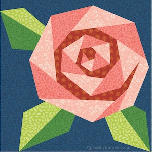 Rosie's Rose Flower Quilt Block Pattern, Paper Piecing, 6 & 12 Inch ...