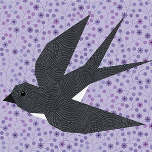 Swallow, Paper Pieced Quilt Block Pattern PDF Download, 6 & 12 Inch ...