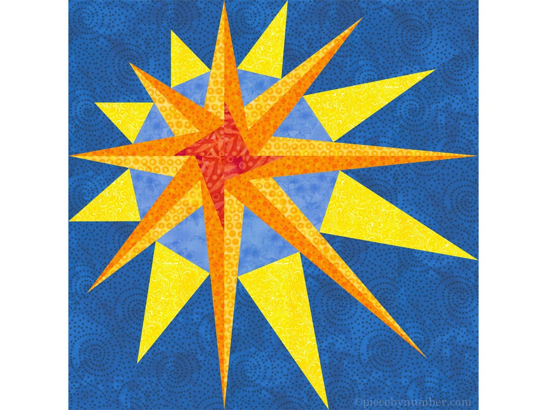 Supernova Star Quilt Block Pattern (PDF Download): Paper Pieced, 12 ...