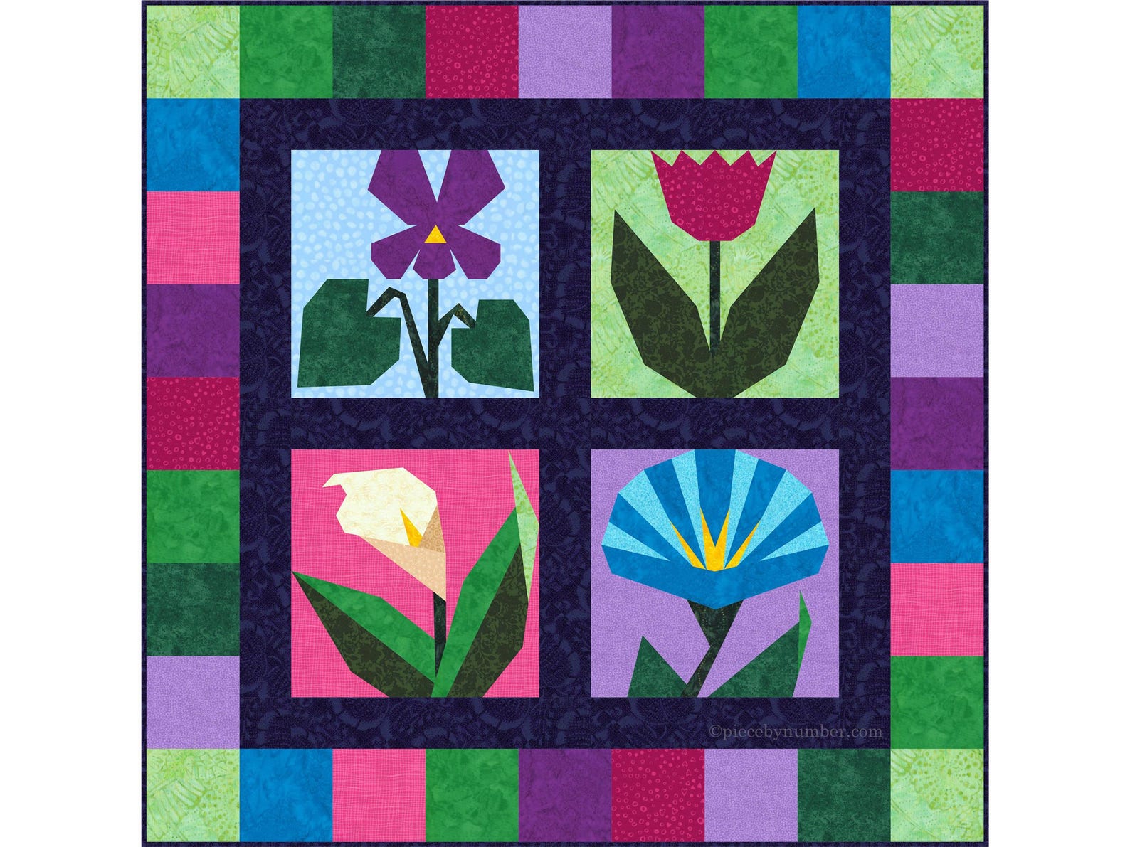 Set of 4 Paper Pieced Flower Quilt Block Patterns, PDF Download, 6 and ...