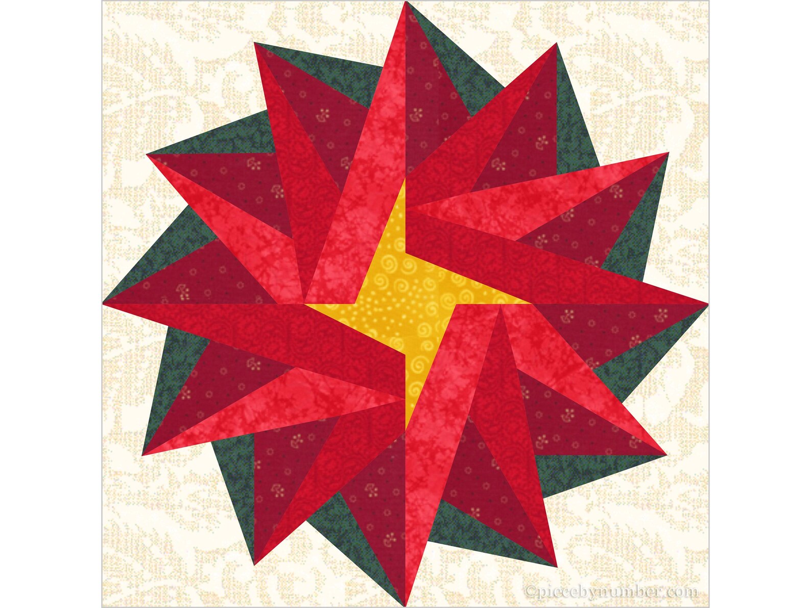 Poinsettia Star Quilt Block Pattern, Foundation Paper Piecing, 12 Inch ...