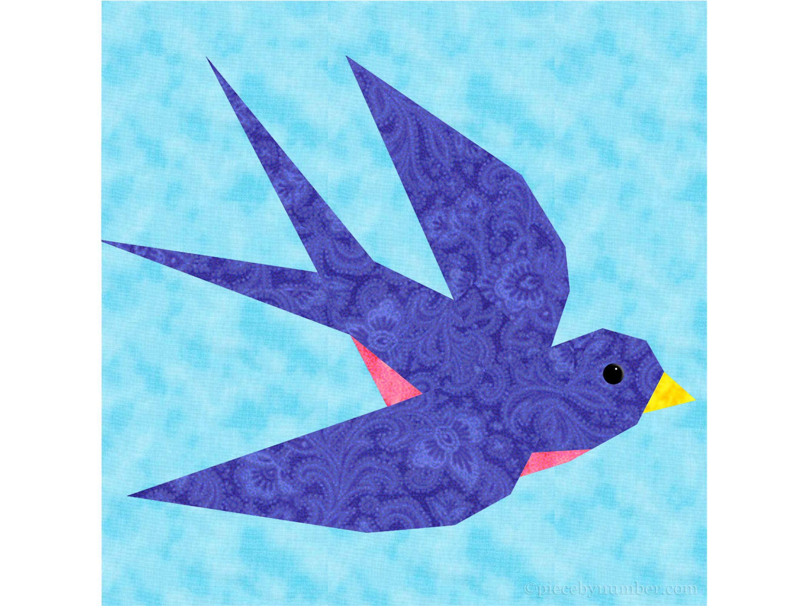 Swallow, Paper Pieced Quilt Block Pattern PDF Download, 6 & 12 Inch ...