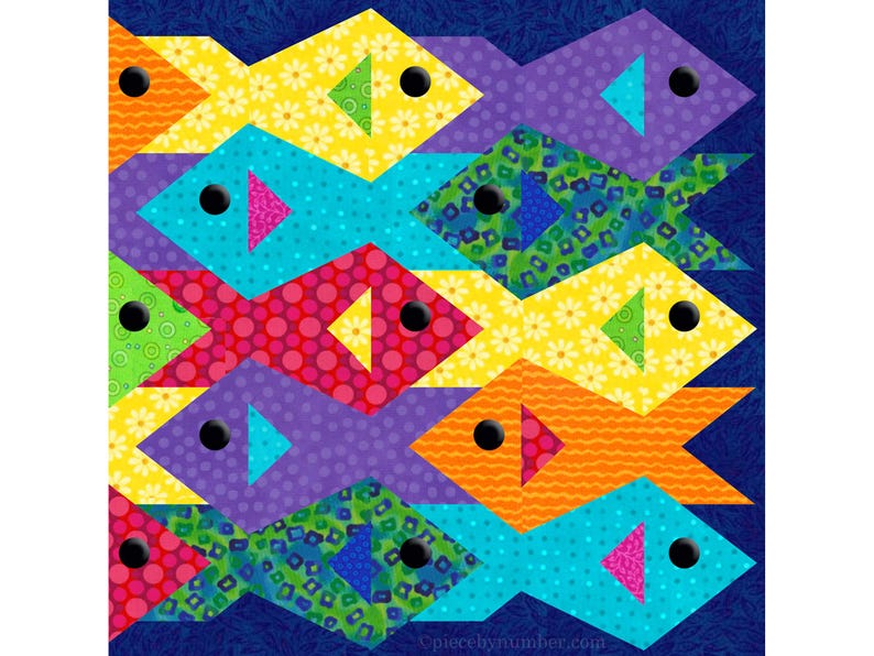 Tessellating Fish Quilt Pattern, Paper Piecing, 3 X 5-3/4 Inch Fish ...