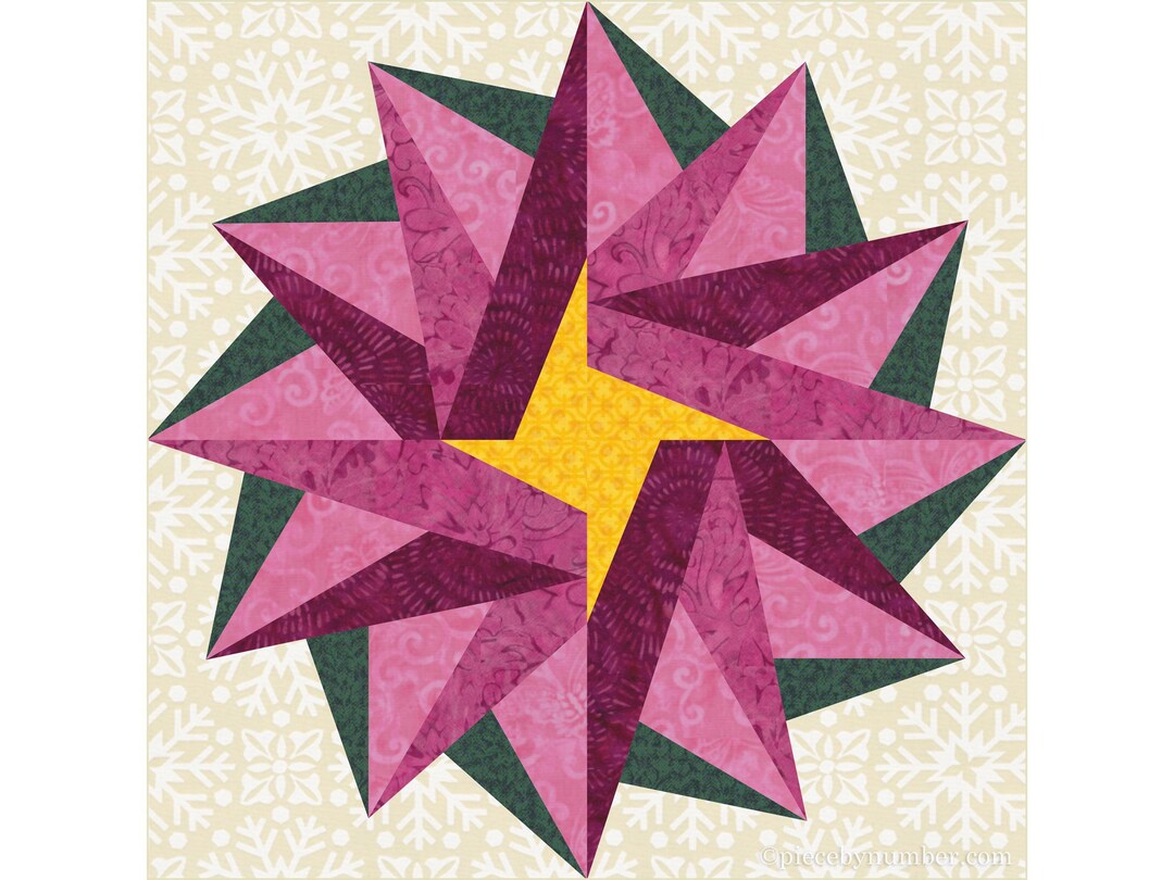 Poinsettia Star Quilt Block Pattern, Foundation Paper Piecing, 12 Inch ...