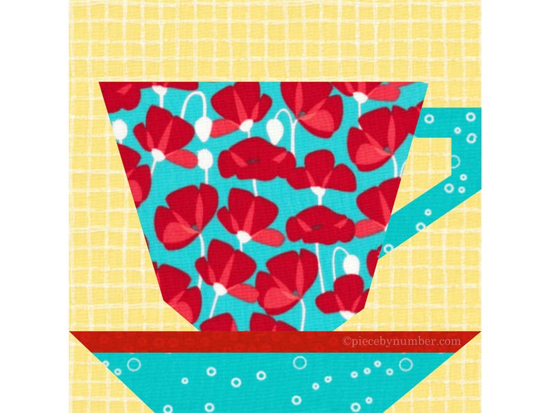 Tea & Coffee Cups Quilt Block Pattern, Paper Piecing, 6 Inch, Resizable ...
