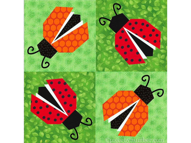 Ladybug Paper Piecing Quilt Block Pattern, PDF Download, 6 & 12 Inch ...