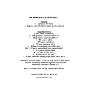 Escaping Bugs Bottle Quilt Pattern for Paper Piecing PDF, 49 X 58 ...