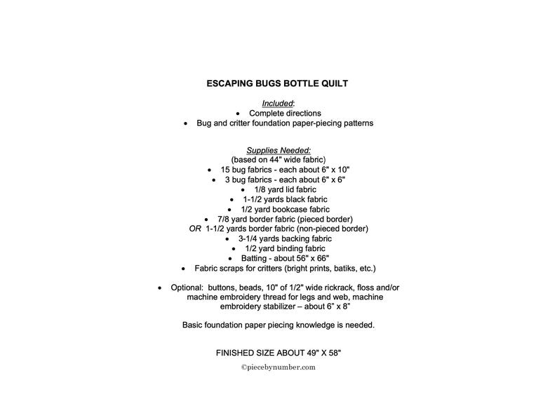 Escaping Bugs Bottle Quilt Pattern for Paper Piecing PDF, 49 X 58 ...