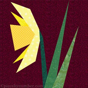 Daffodil Paper Piecing Flower Quilt Block Pattern PDF Download, 6 & 12 ...