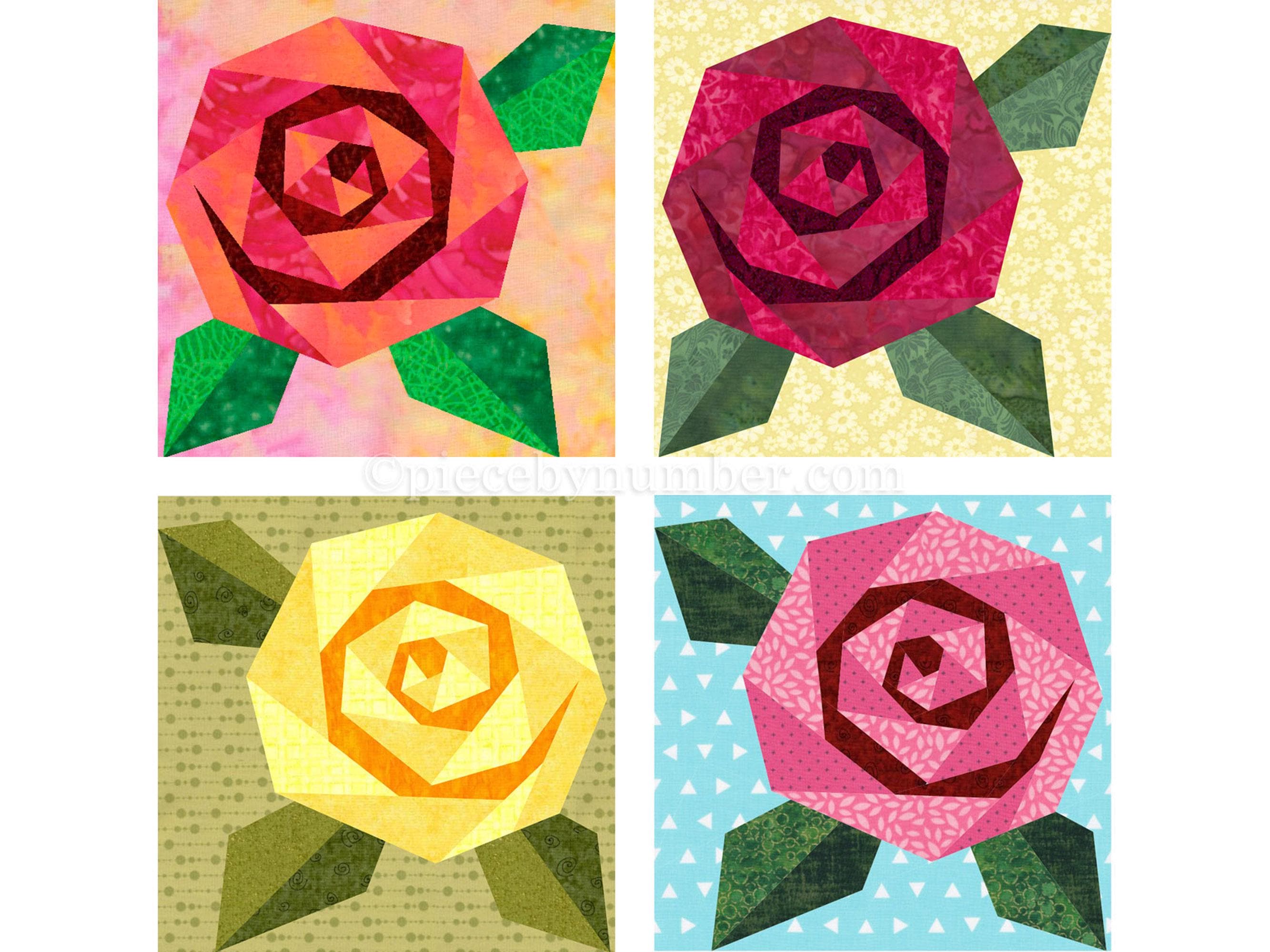 Rosie's Rose, Paper Piecing Flower Quilt Block Pattern, PDF Download, 6 ...
