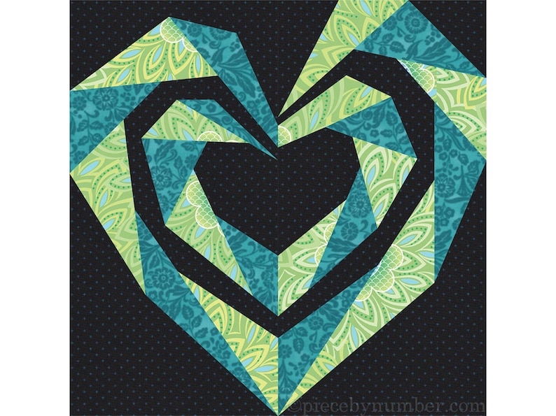 Twisting Spiral Heart Quilt Block Pattern, Paper Piecing, 6 & 12 Inch ...