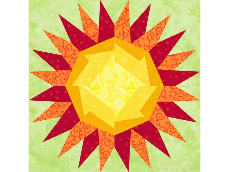Sunflower Quilt Block Pattern: Paper Pieced, 6 & 12 Inch, Resizable ...