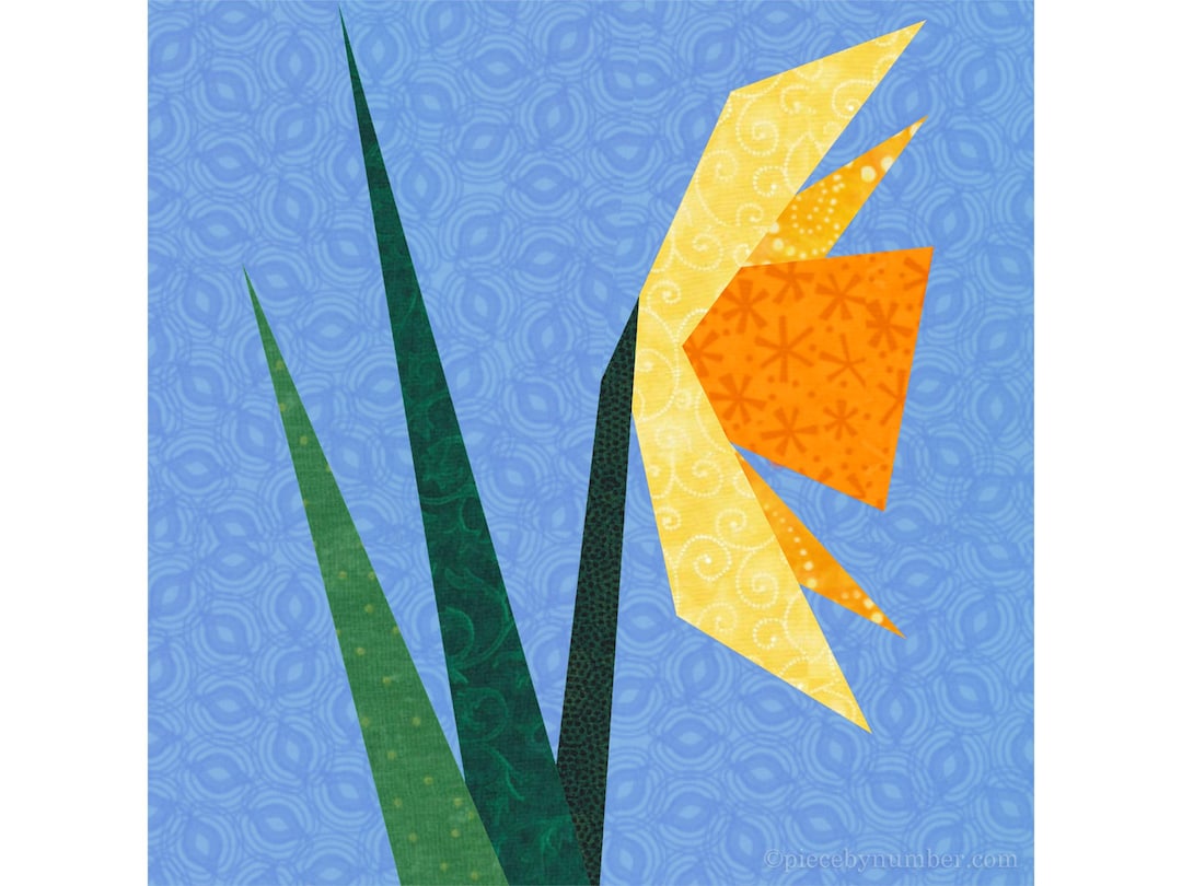 Daffodil Paper Piecing Flower Quilt Block Pattern PDF Download, 6 & 12 ...