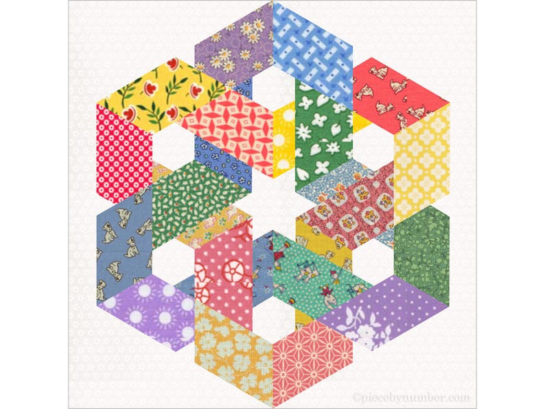 Hexagonia Paper Pieced Quilt Block Pattern, PDF Download, 12 Inch ...