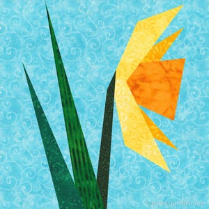 Daffodil Paper Piecing Flower Quilt Block Pattern PDF Download, 6 & 12 ...