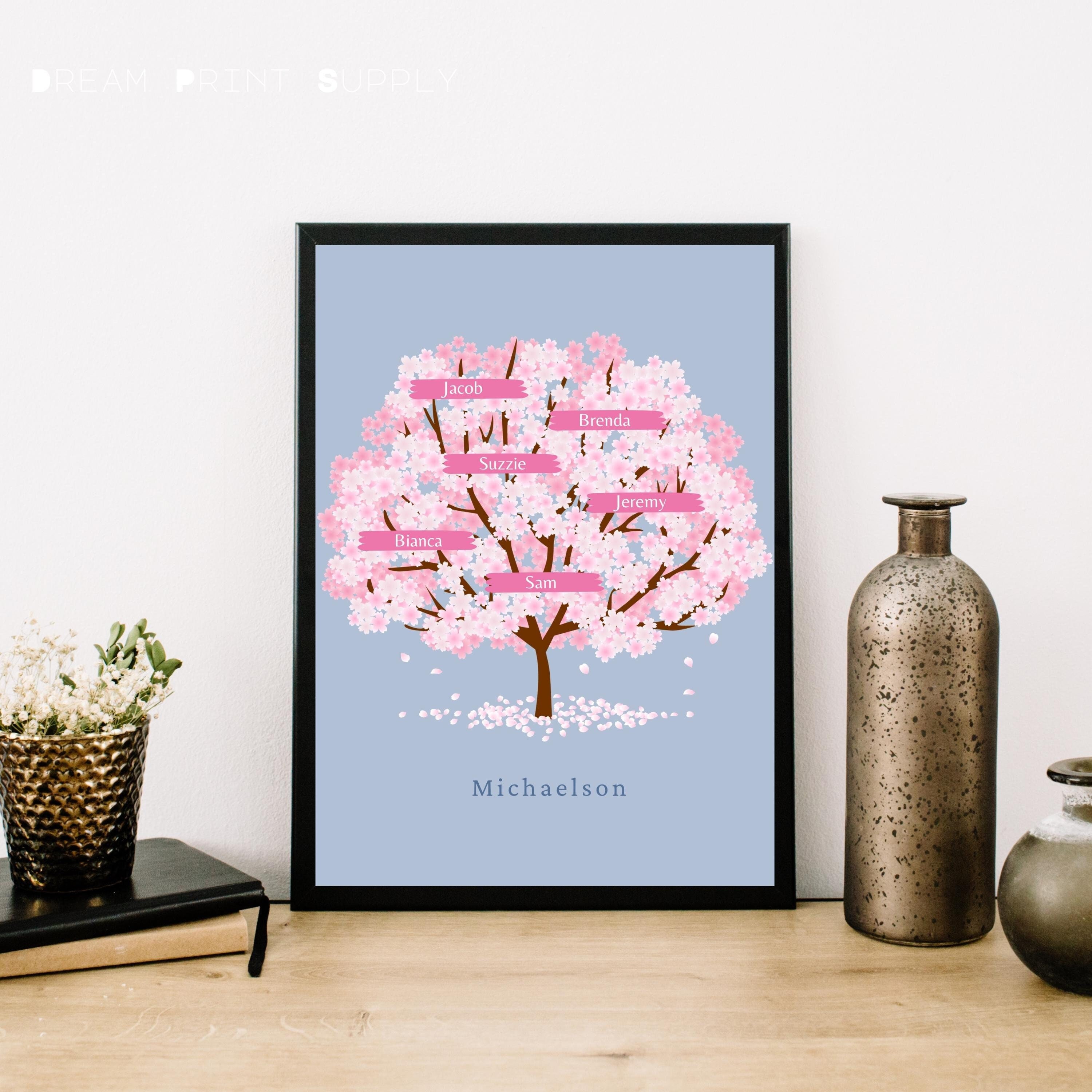 Custom Family Tree | Pink & Blue Cherry Blossom | Picture Frame | Wall ...