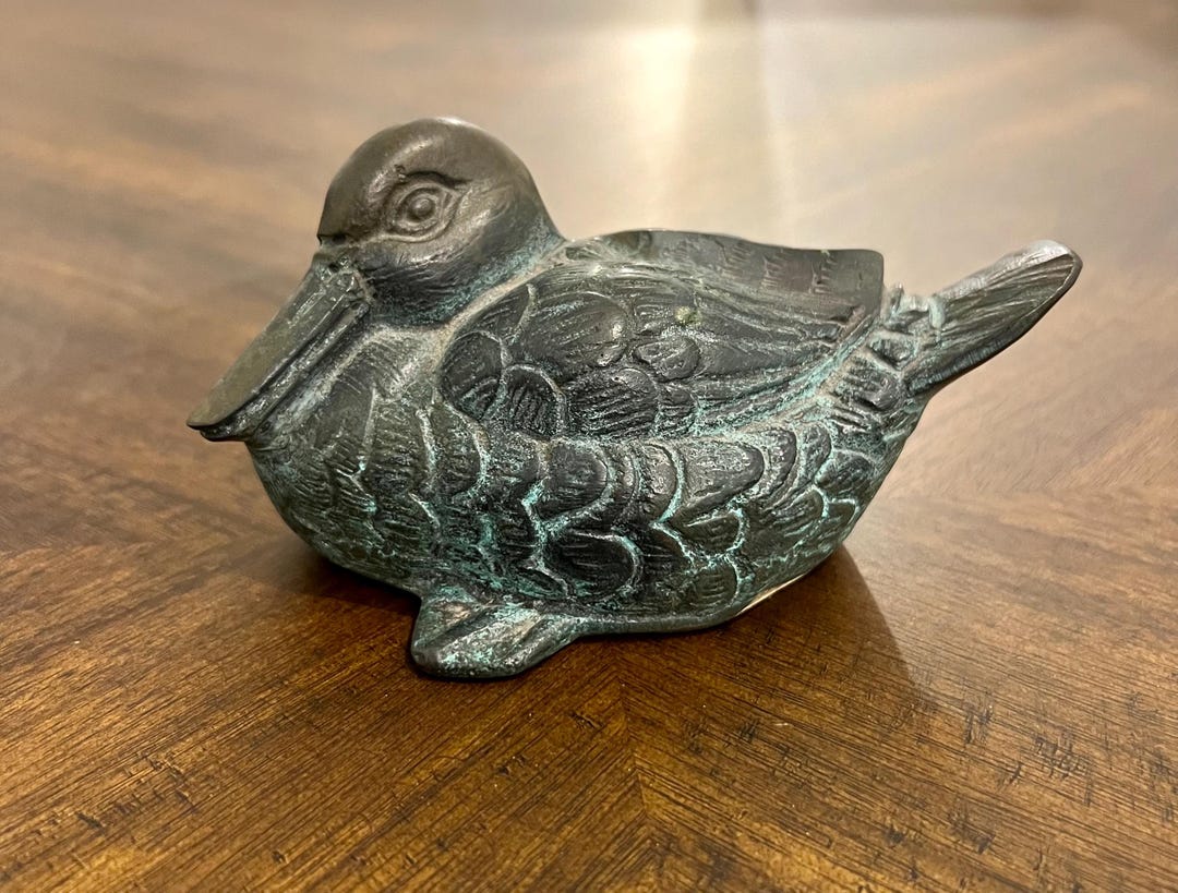 Vintage Green Heavy Cast Metal Duck Statue Figure - Etsy