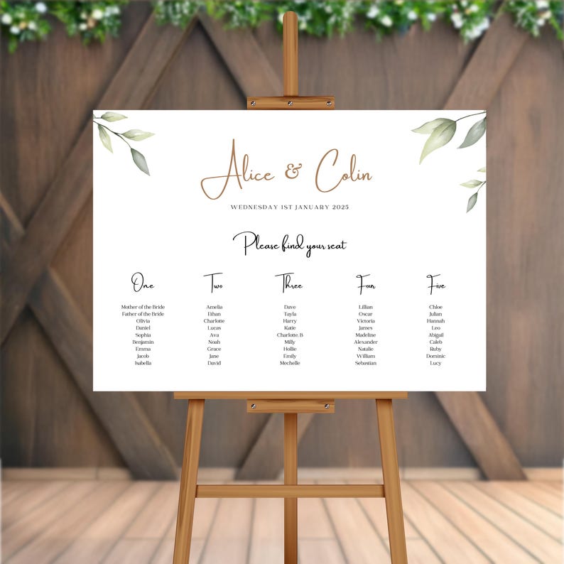 Greenery Wedding Seating Chart Template: Elegant Botanical Design ...
