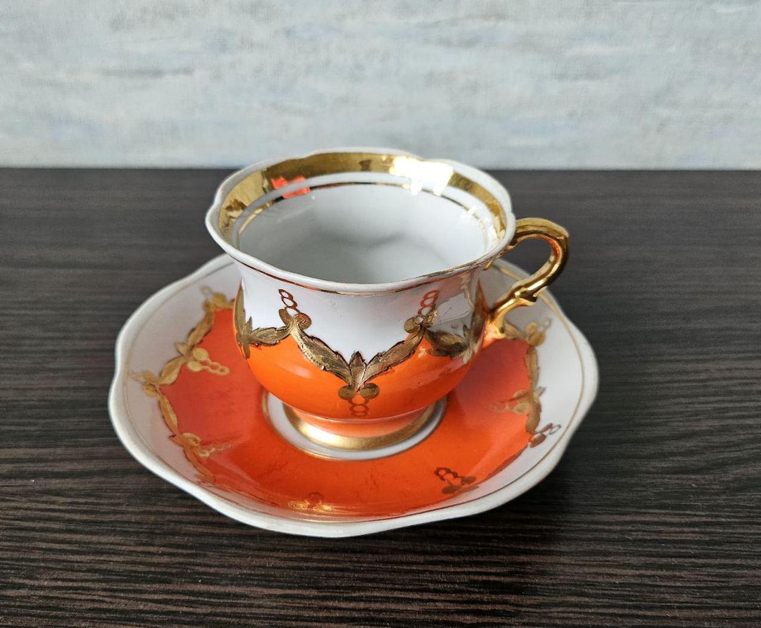 Vintage Soviet Cup+saucer, Orange "buton", Tea-set, Baranovka, USSR ...