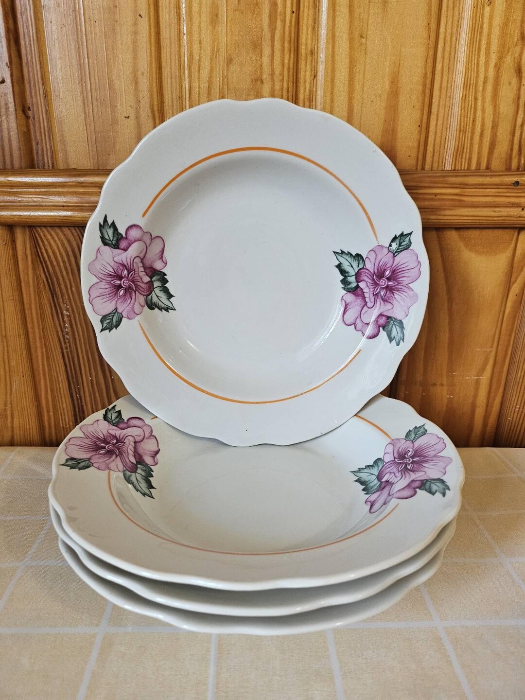 Set of Vintage Soviet Soup Porcelain Plates, Floral Decor, 20 Cm-7.8 In ...