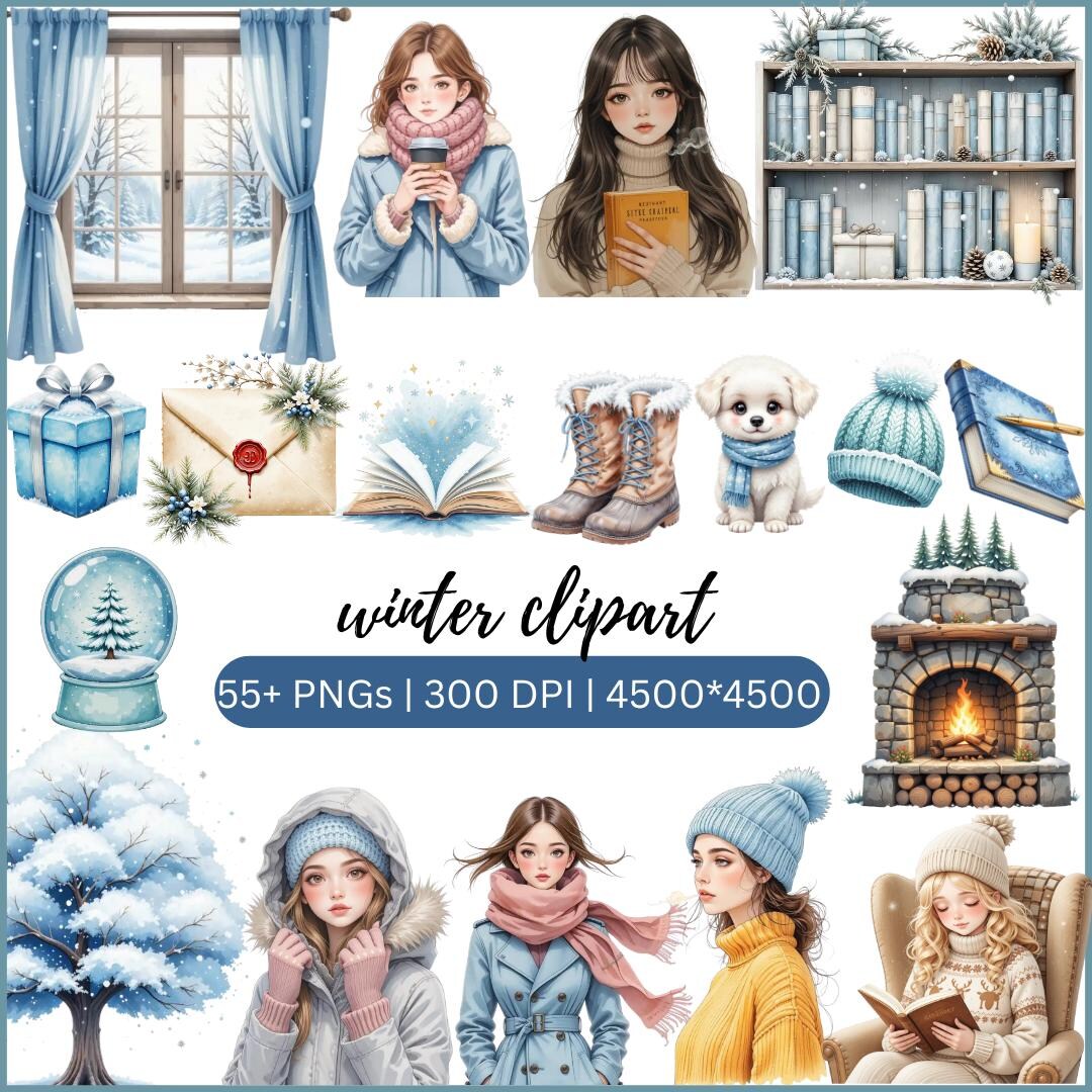 Winter Clipart PNG Set, Cozy Season, Snowy Girl Art (digital Download ...