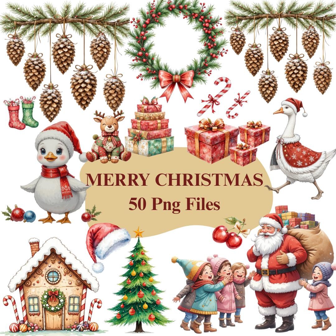 Christmas Clipart Bundle, Holiday Winter PNG, Festive Kids ...