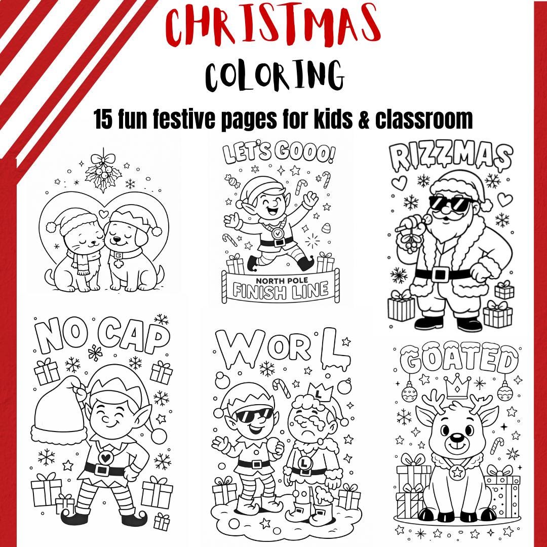 Christmas Coloring Pages for Kids, Festive Holiday Activity Sheets ...