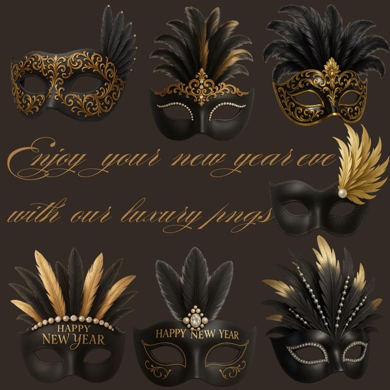 Gold Black Masquerade Mask PNG Set, Luxury Costume Graphics (digital ...