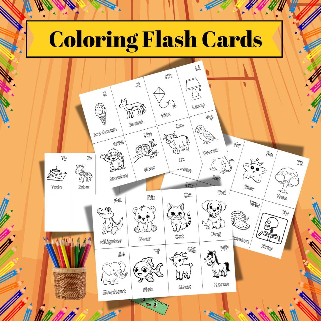 A to Z Coloring Flash Cards Alphabet Learning Printable Kids Preschool ...