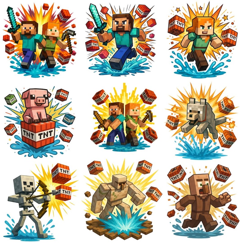 Mine Explosive PNG Set, Gamer TNT Clipart, Pixel Art Pack, Dynamic Boom ...